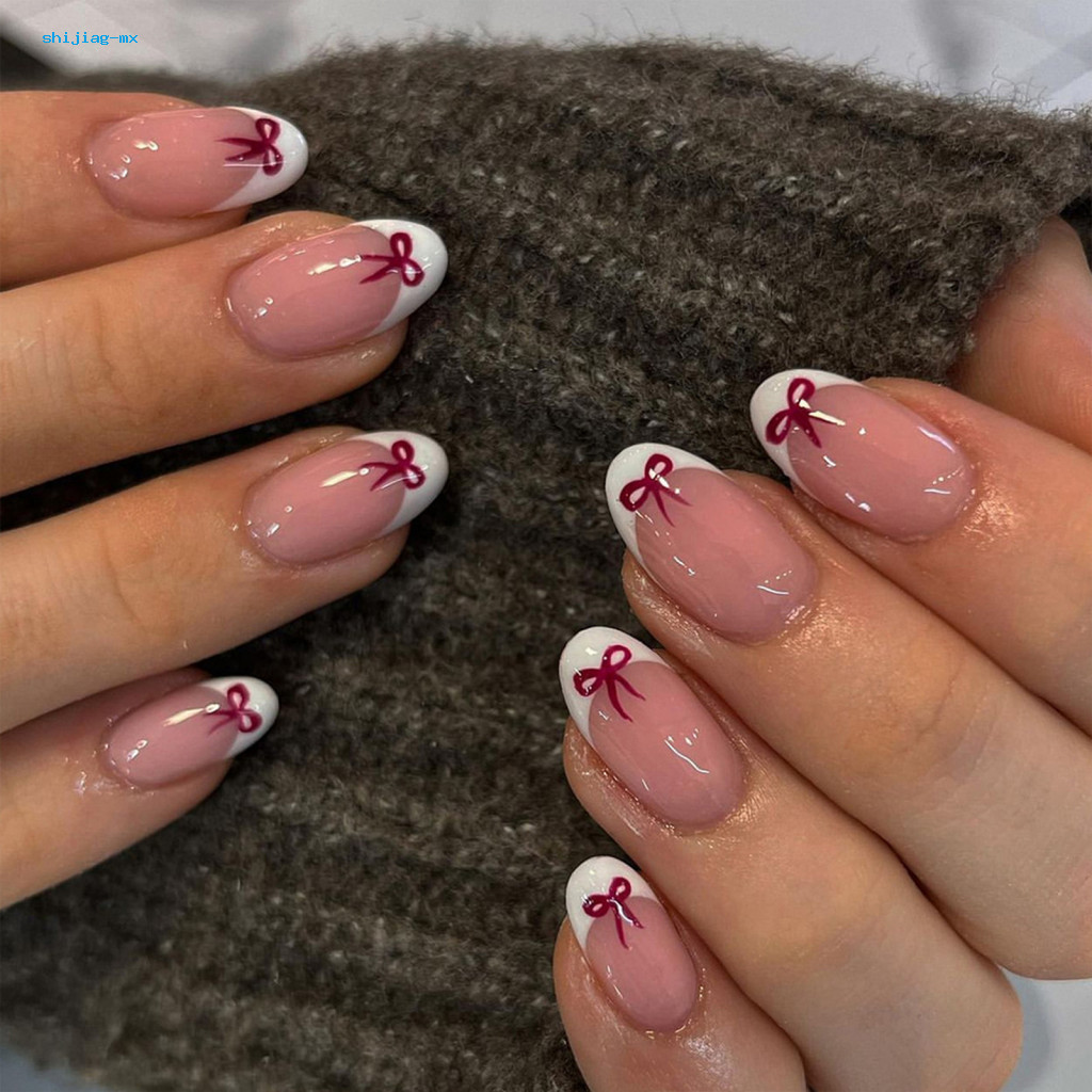 shijiag Glossy Red Heart Stick on Nails Fake Nails for Women 24pcs Red ...