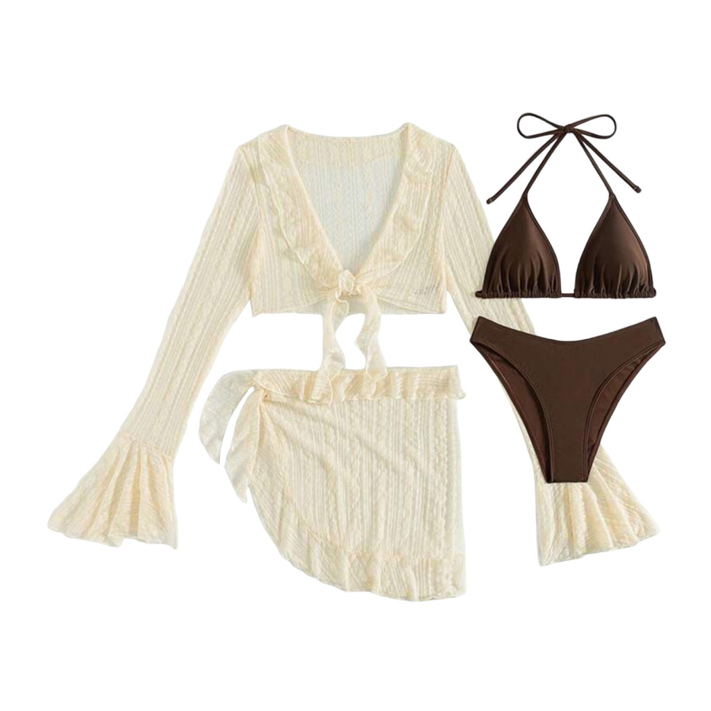 Swimsuit Set with Cardigan Coordinated Beach Outfit Set 4-piece Bikini ...