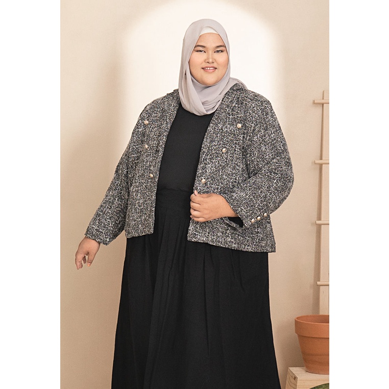 Andy Glam Stitch Tweed Open Jacket | Shopee Malaysia