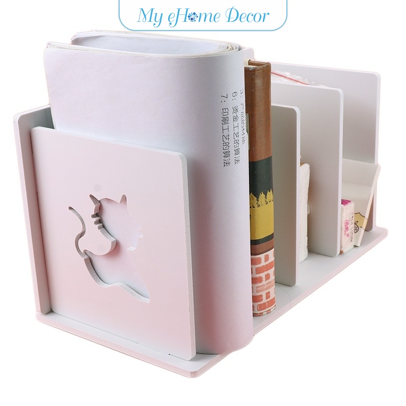 Lovely cat carved design storage rack office tabletop bookshelf paper ...