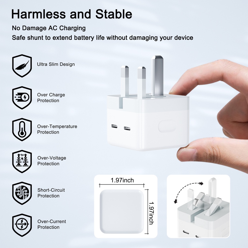 35W PD Charger Type C Dual Port USB C Power Adapter Fast Charging Quick ...