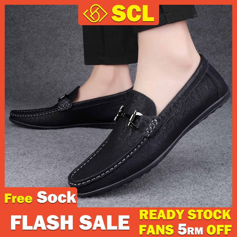SCL Ready Stcok Kasut Kulit Men's Simple Flat Loafers Fashion Leather ...