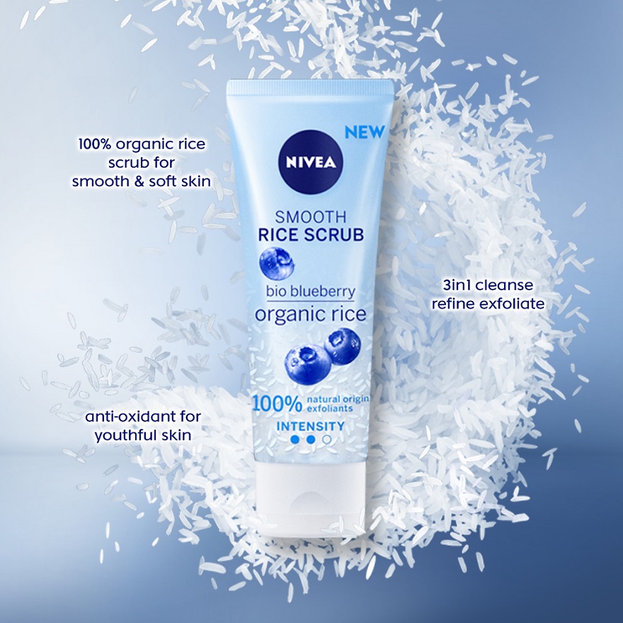 NIVEA Face Care Smooth Organic Rice Scrub Blueberry 75ml | PGMall