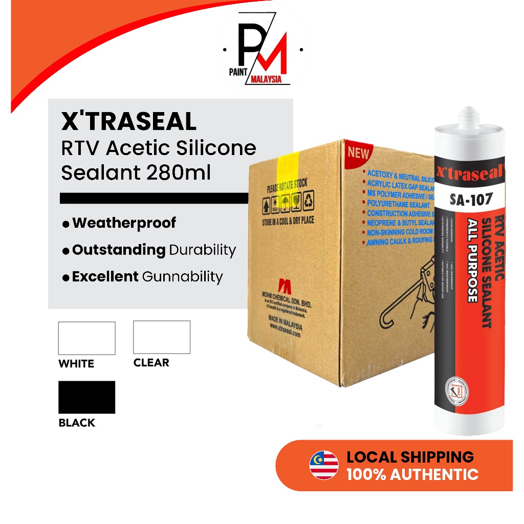 Xtraseal RTV Acetic Silicone Sealant All Purpose SA-107 280ml (30 Pcs/Box) Versatile Grade ...