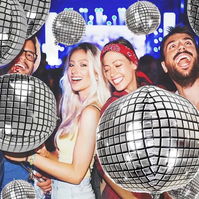 5Pcs 22 Inch Metallic Disco Silver Mylar Balloons Disco Ball Balloons ...