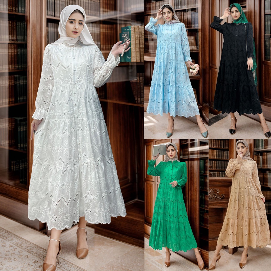 baju raya abaya stand collar jubah Lace Embroidery Maxi dress Muslimah ...