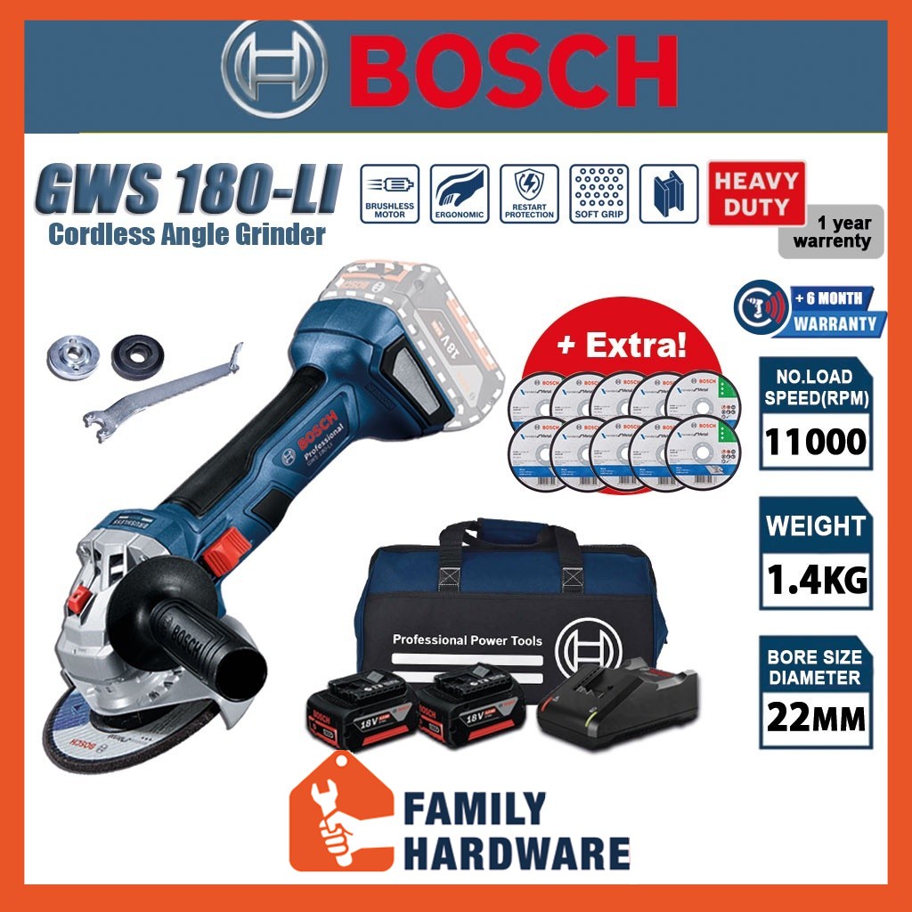 BOSCH GWS 180-LI Cordless Angle Grinder Brushless Motor GWS180 GWS 180 ...