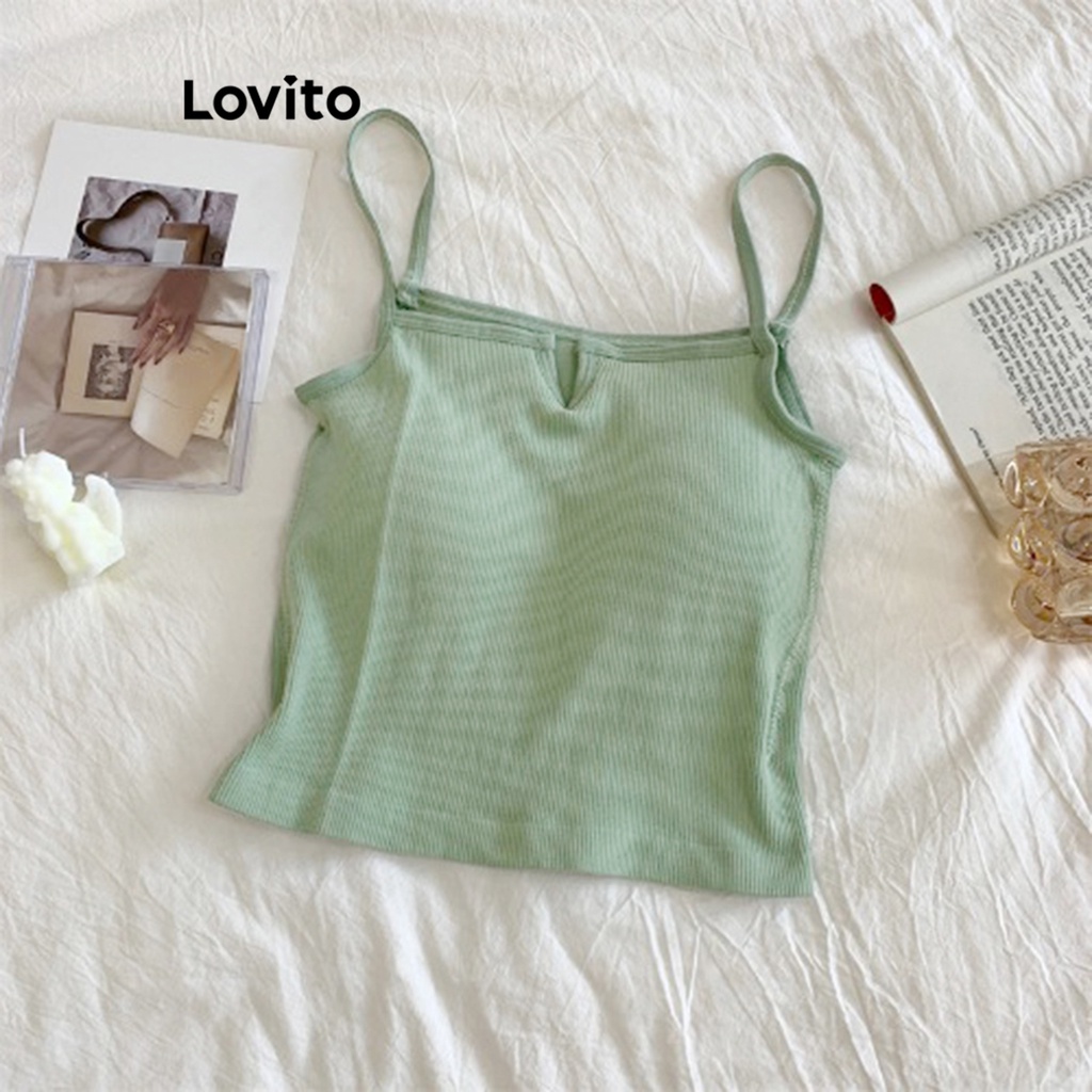 Lovito Casual Plain Split Front Basic Tank Tops for Women L68ED050 (Light Green/Light Blue/White ...