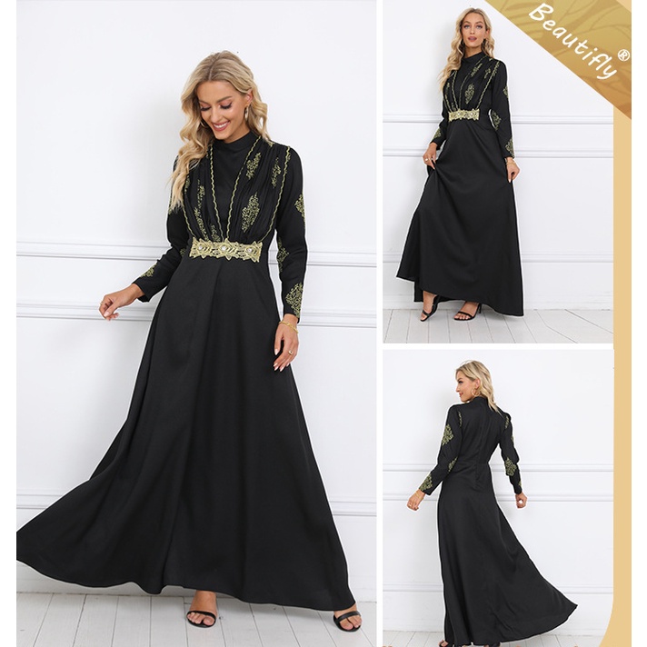 Muslimah Baju Raya Black Jubah Prom Slim Waist Elegant Party Gown Loose ...