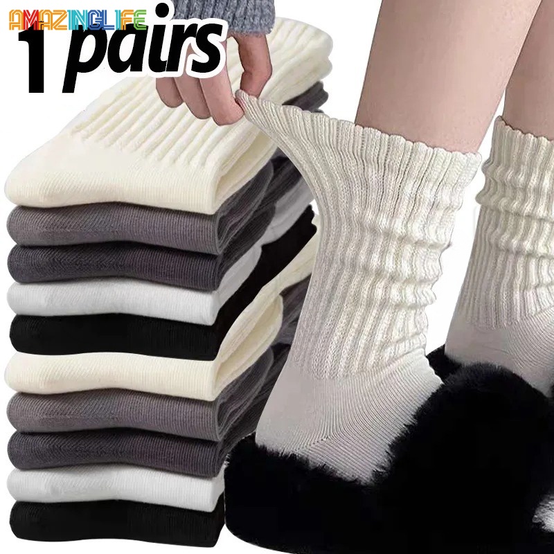 Y2K College Style JK Lolita Knitted Polyester Pile Long Socks/ Black ...