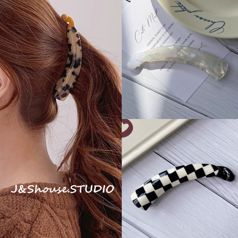 KF728 Korean large size acetate mermaid black and white lattice banana ...
