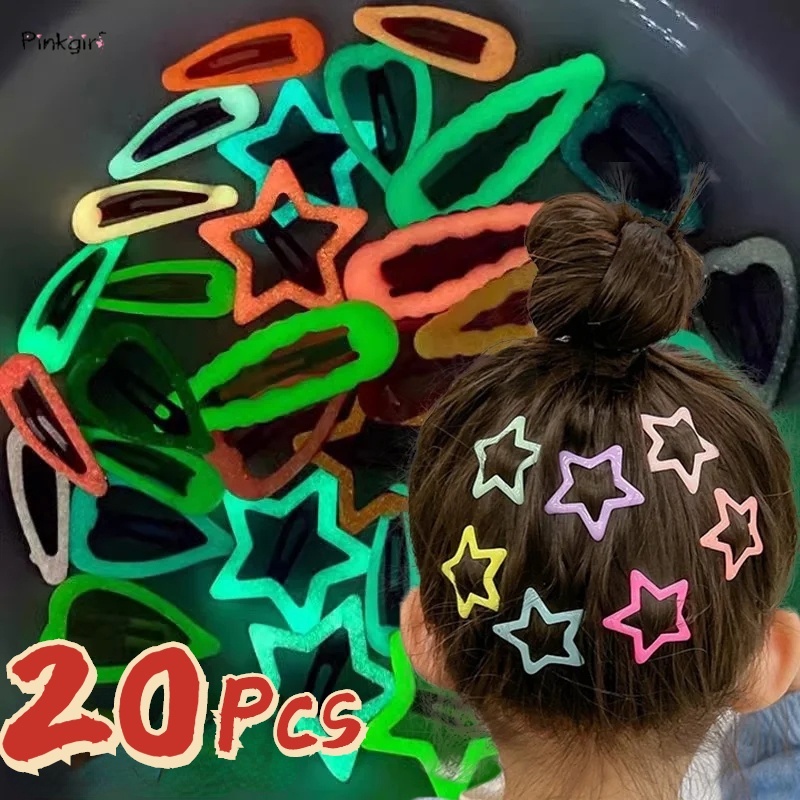 5/10/20Pcs Y2K Luminous Hair Clips Girls Cute Colorful Glow in Dark ...