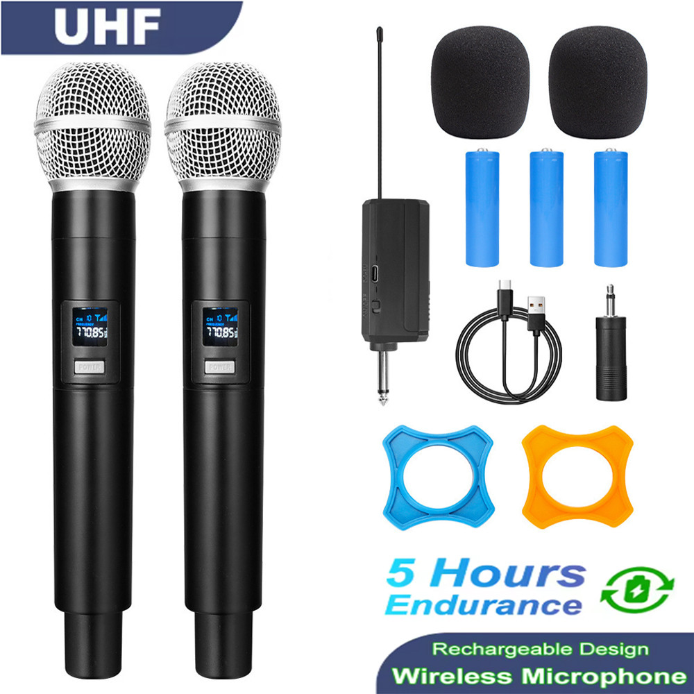 UHF Wireless Dual Handheld Dynamic Microphone Rechargeable Karaoke ...