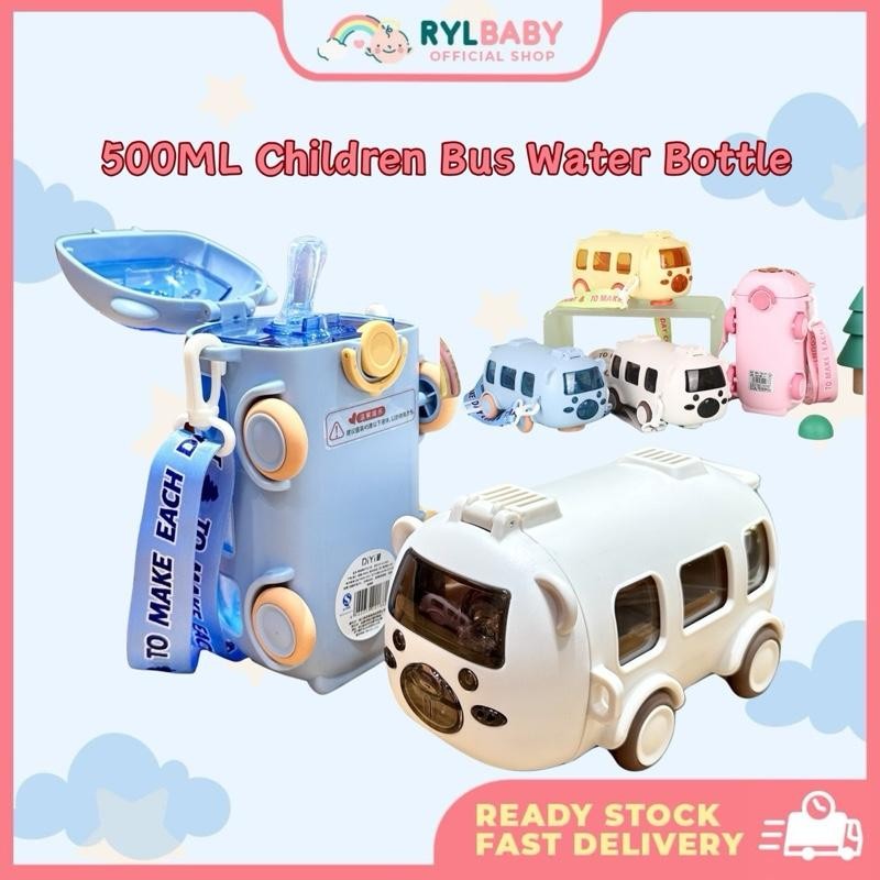 500ml Baby Cartoon Bus Water Bottle Cute Creative Kids Toy Straw Bottles Train Botol Air ...