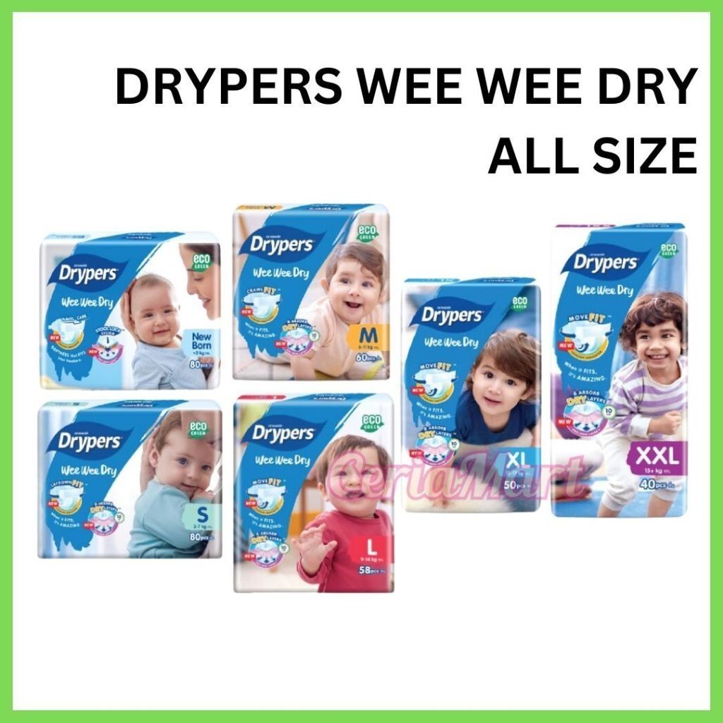 Drypers Wee Wee Dry NB 60s/S 80s/M 60s /L 58s/ XL 50s / XXL 40s (1 pack ...
