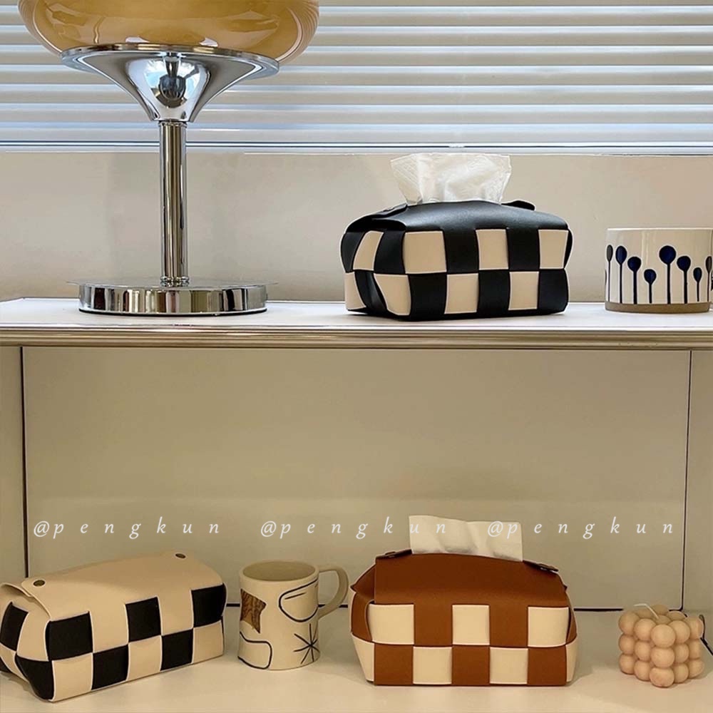 Checkerboard High-End Black White Tissue Box Living Room Light Luxury ...
