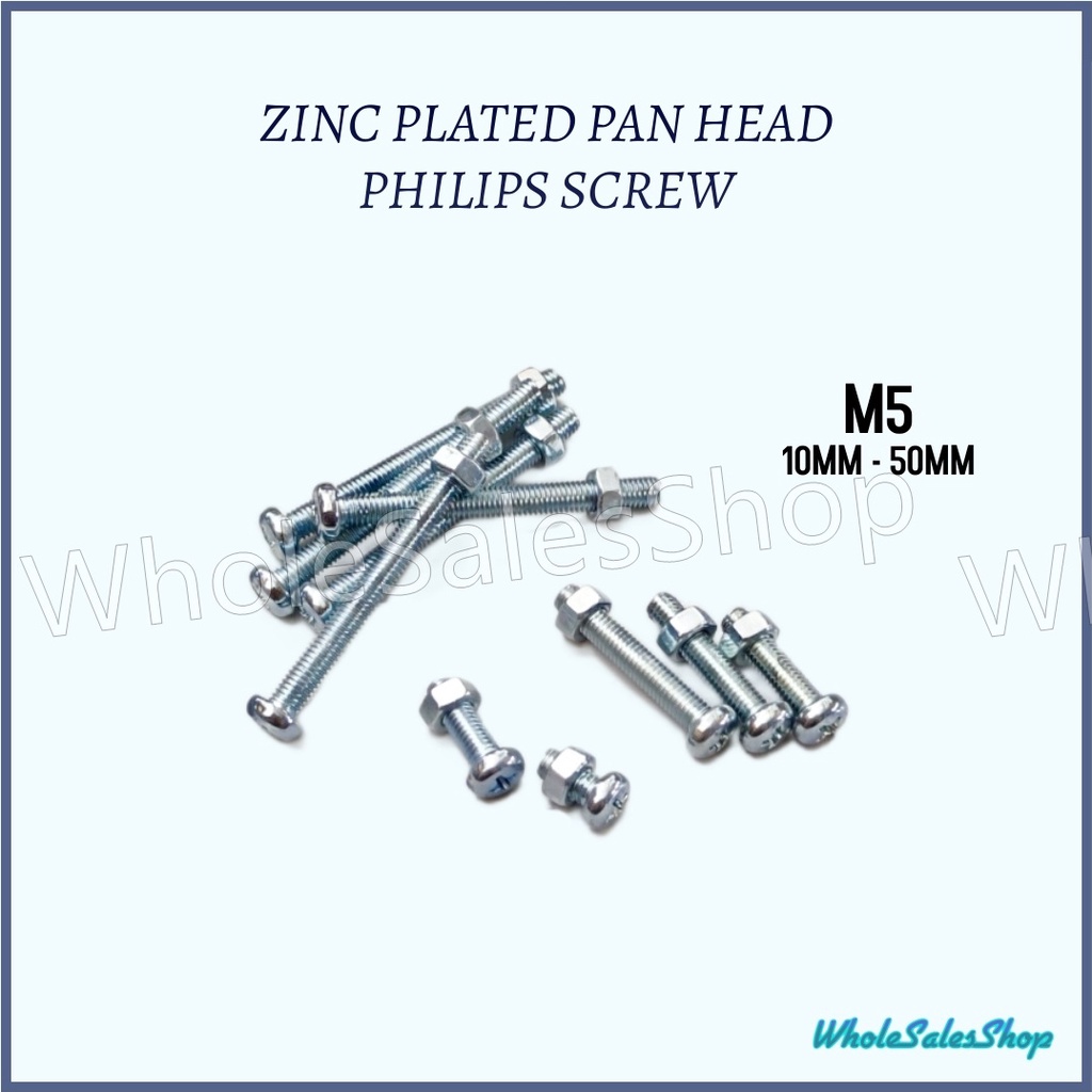 [20PCS] M5 ZINC PLATED GI PAN HEAD PHILIPS SCREW WITH NUT | Shopee Malaysia