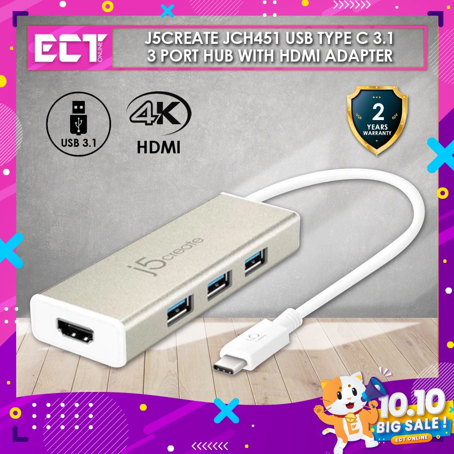 J5Create JCH451 USB Type-C to 4K HDMI / USB 3.1 Hub Converter with ... J5Create JCH451 USB Type-C to 4K HDMI / USB 3.1 Hub Converter with ...