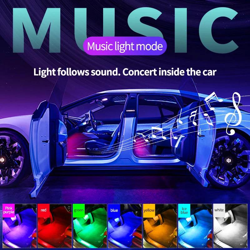 RGB LED Car Foot Lamp, Ambient Light, USB App, Music Remote Control ...