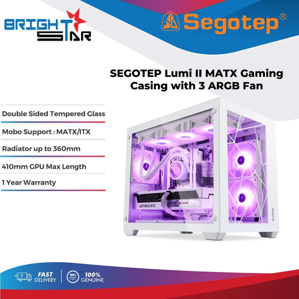 SEGOTEP Lumi II MATX Gaming Casing 3 ARGB Fan - Black/White | Shopee Malaysia
