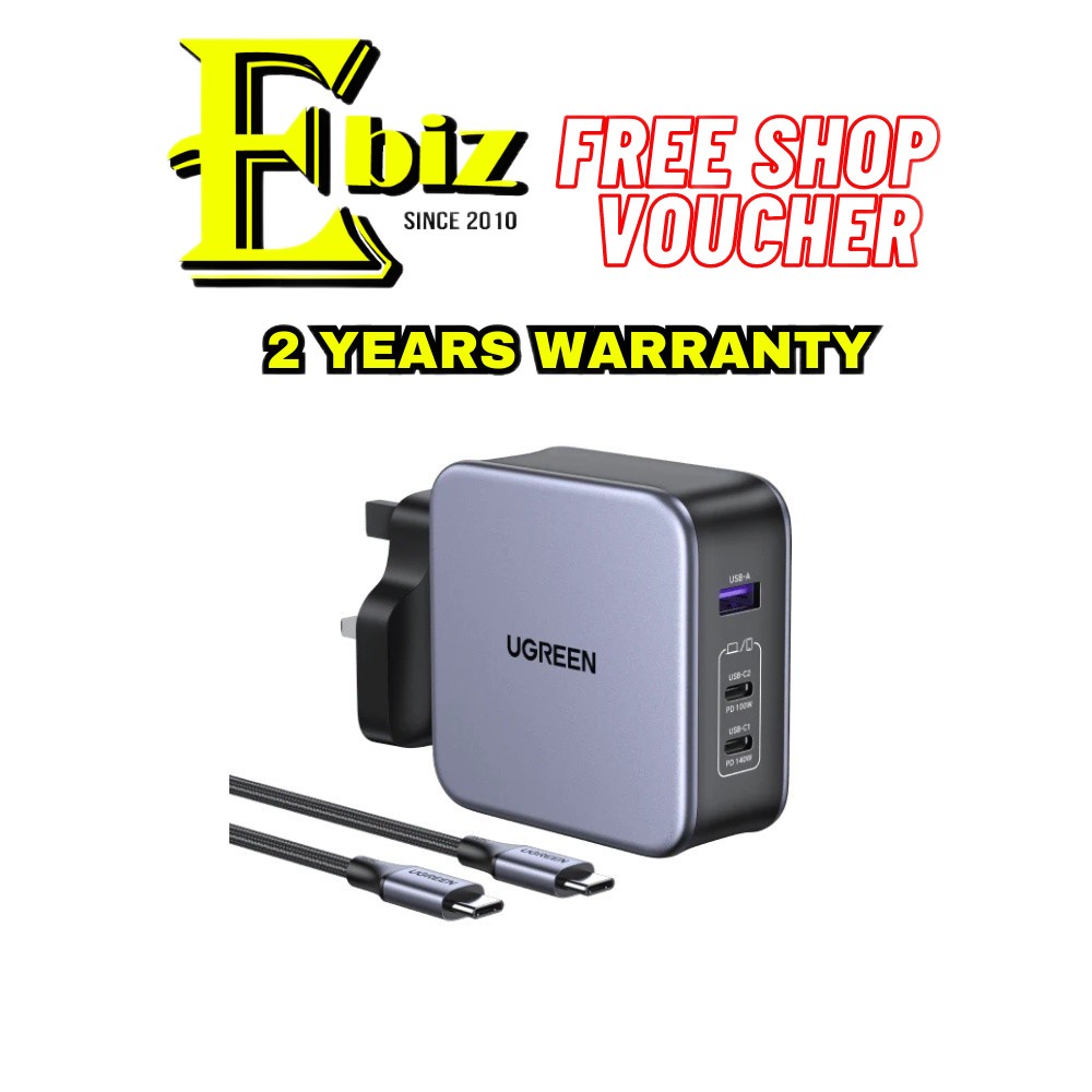 UGREEN Nexode 140W GAN 3 Ports Fast Wall Charger With USB-C Cable | UG-CD289-90322 | Shopee Malaysia