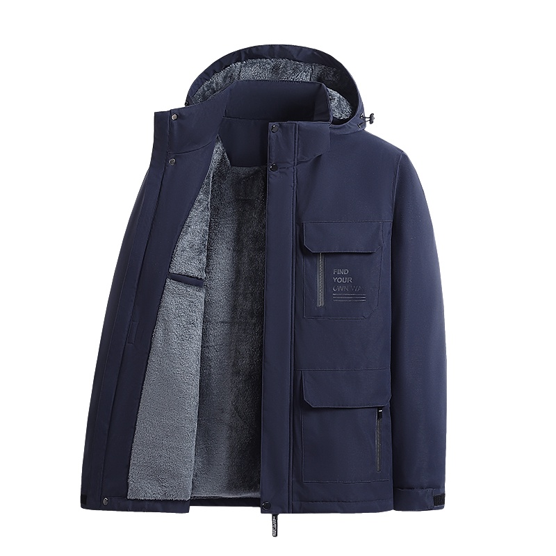 (M-5XL）Waterproof Jacket Men's Jacket Plus Velvet Autumn and Winter ...