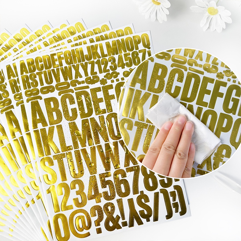3 Sheets Waterproof Bronzing Golden Alphanumeric Stickers Scrapbook ...