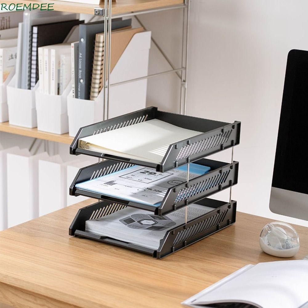 ROEMDEE Three-layer File Rack, Storage Rack File Organizer A4 File ...