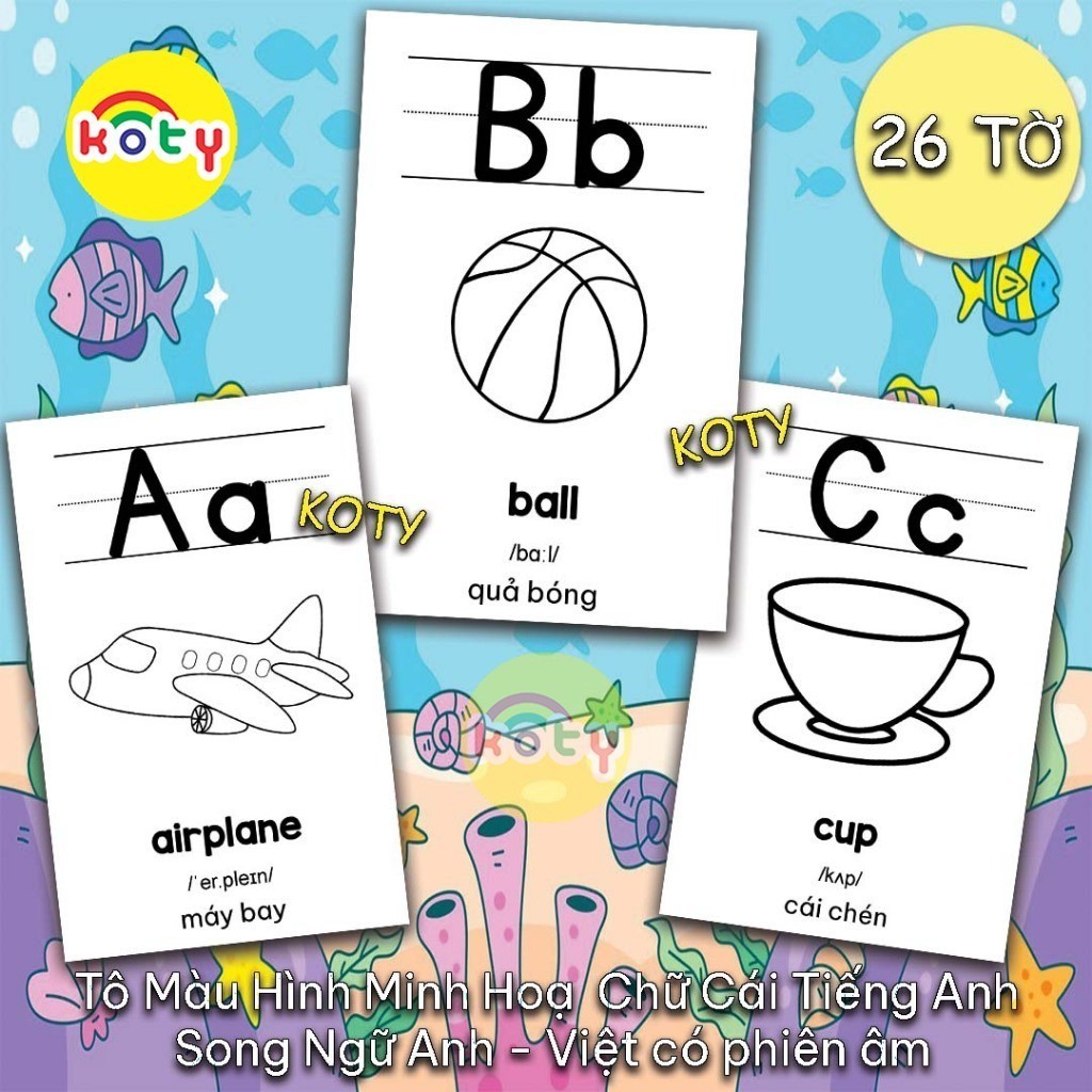Set of 26 Coloring Pages of English Alphabet Illustrations - Bilingual ...