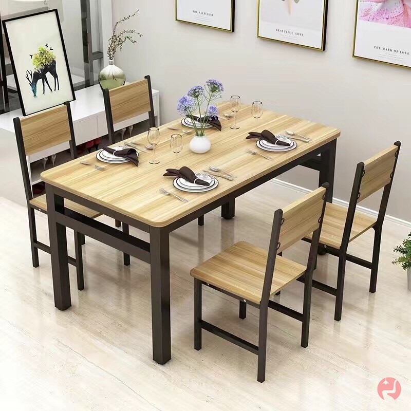 4-Seater Dining Table Set with Backrest Chairs - Simple Modern ...