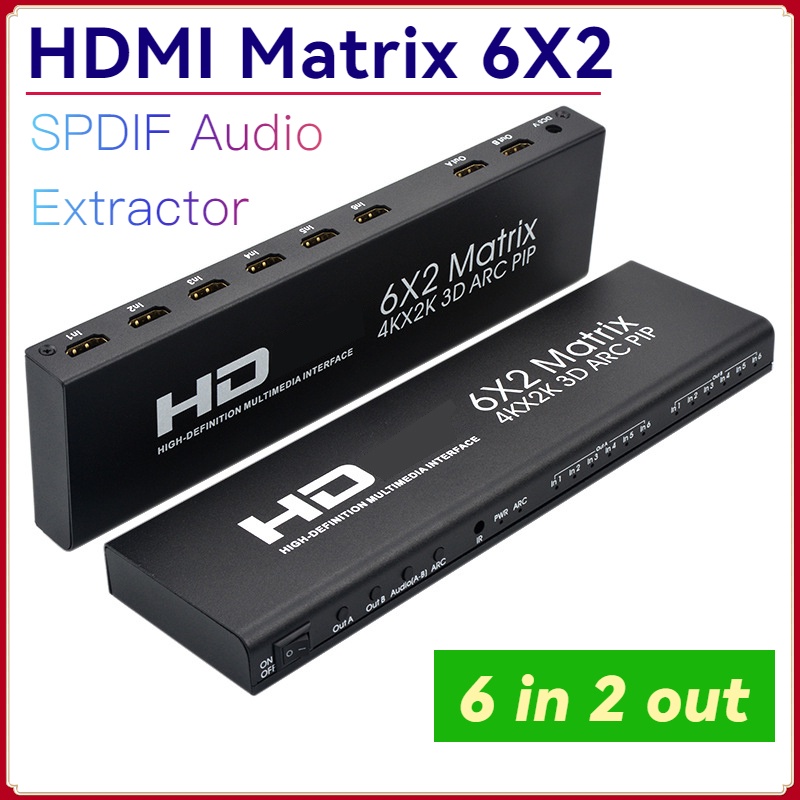 HDMI Matrix 6x2 HDMI Martrix Switcher 6 in 2 out with SPDIF Audio ...