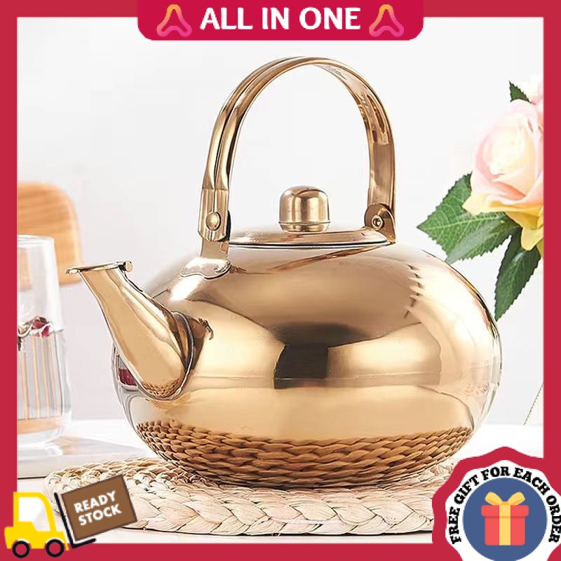 1.2L / 2.3L Golden Tea Pot Water Pot Stainless Steel Kettle Coffee Pot ...