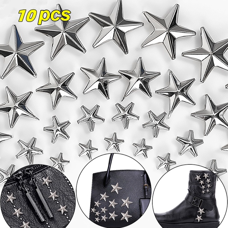 10pcs 7/10/15/20mm Metal Star Rivets / DIY Leather Craft Studs Spikes ...