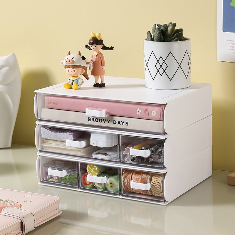Stackable Desktop Storage Drawer Multicolor Organizer Dividers Desk ...