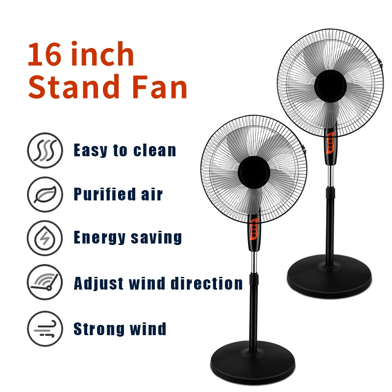 Stand Fan 16 inch Floor Fan Home Office Shaking Head Vertical Fan 3 Speed Mode 5 blades Kipas ...