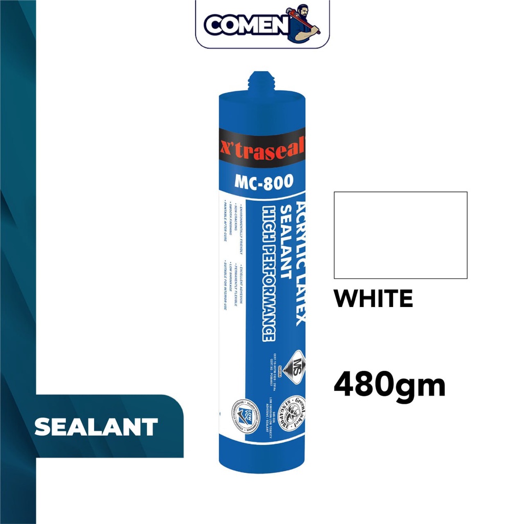 XTRASEAL MC-800 Acrylic Latex Sealant 480g (White) High Performance Sealant MC800 Paintable Gap ...