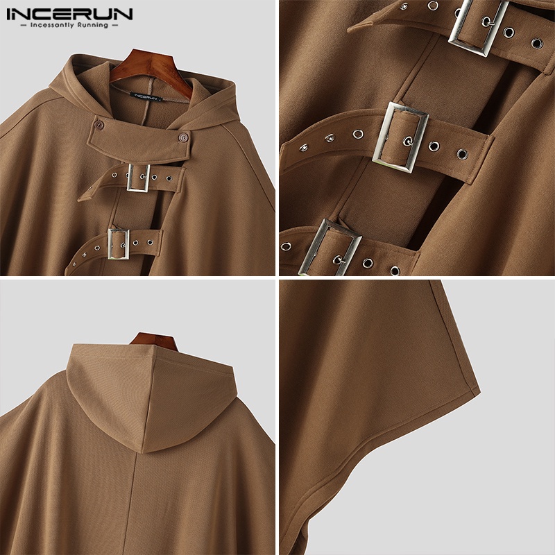 INCERUN Men Vintage Silhouette Solid Color Button Long Sleeves Cloaks ...