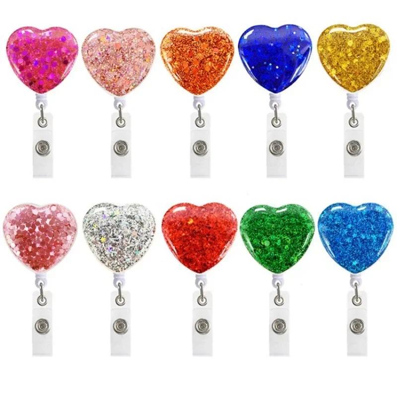 Glitter Love Heart Plastic ABS Retractable Rotating Alligator Clip ...