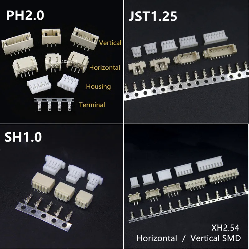 10sets SH1.0 JST1.25 PH2.0 XH2.54 SH/JST/ZH/PH/XH Horizontal / Vertical SMD Pin Header + Housing ...