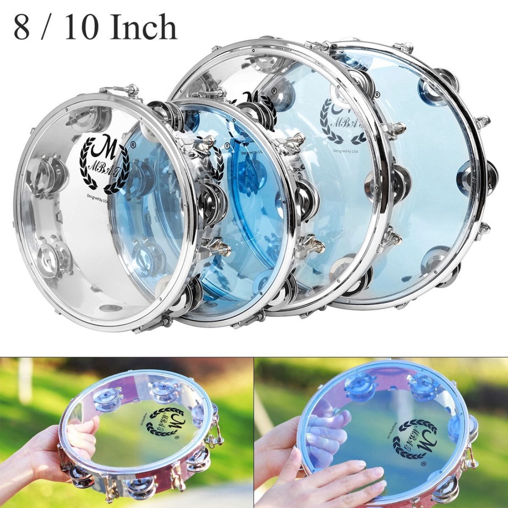 8 / 10 Inch Tambourine Handbell Hand Drum with Stainless Steel Double ...