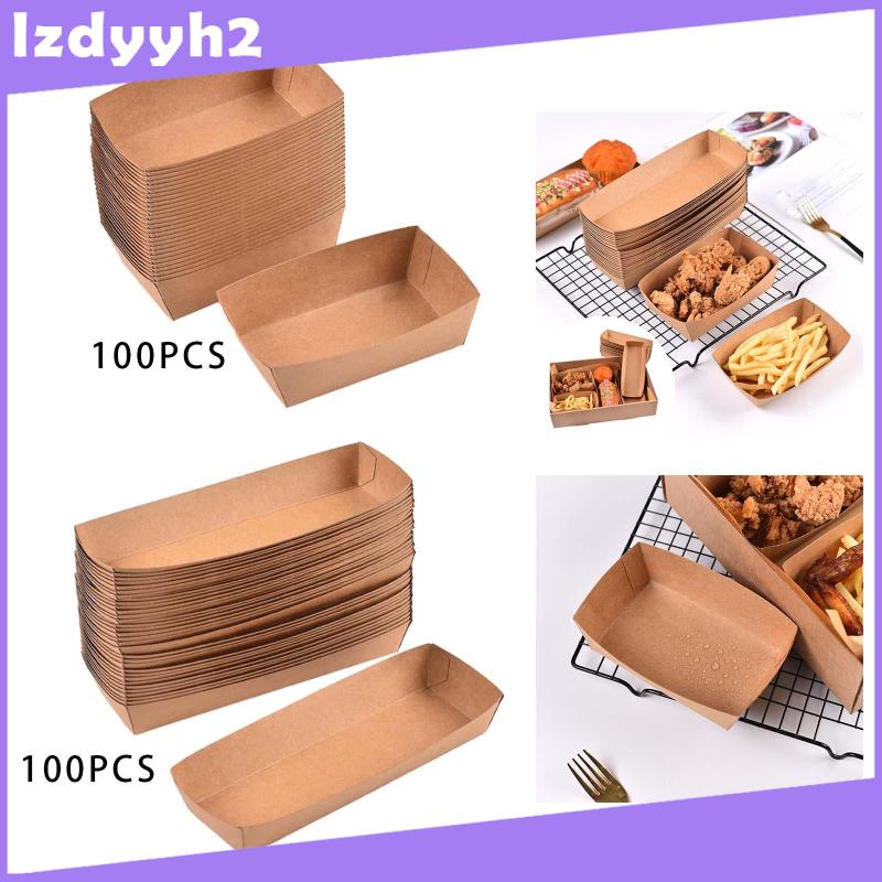 [LzdyyhacMY] 100 Pieces Paper Food Boats Kraft Paper Food Trays ...