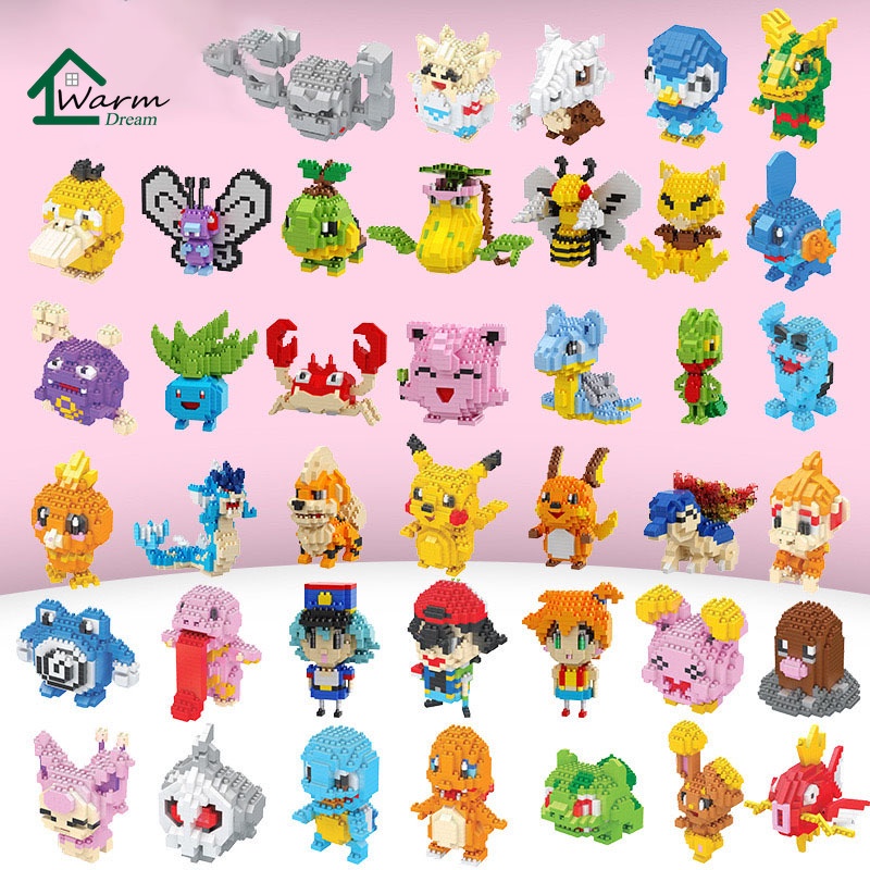 Pokemon Building Block DIY Mini Building Block Pikachu Character Johnny Turtle Model Nano Block ...