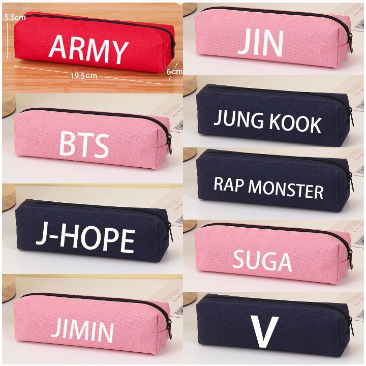 KPOP BTS ARMY JIN JK RM V SUGA JIMIN J-HOPE Pencil Case Canvas Pen Pouch Pen Holder Bag School ...