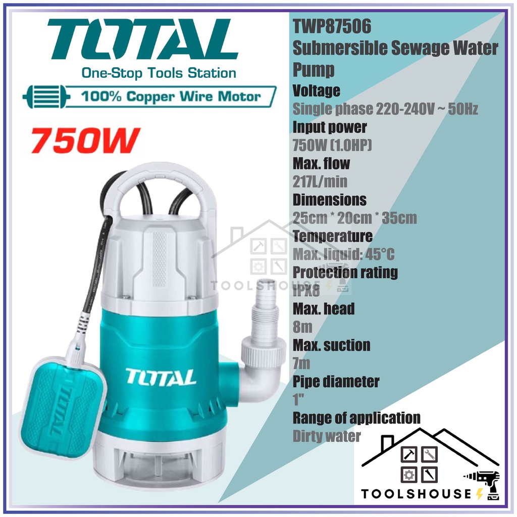 Total TWP87506 Submersible Sewage Water Pump 潜水污水泵 750W (1.0HP ...