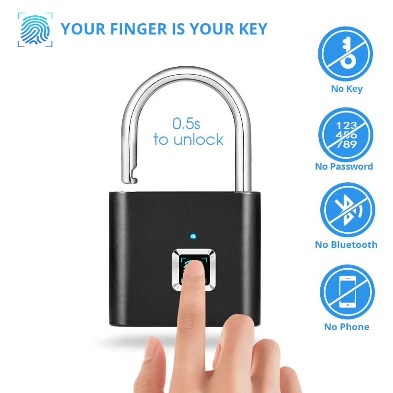 Fingerprint Lock Smart Padlock Thumbprint Door Padlocks Portable Anti ...