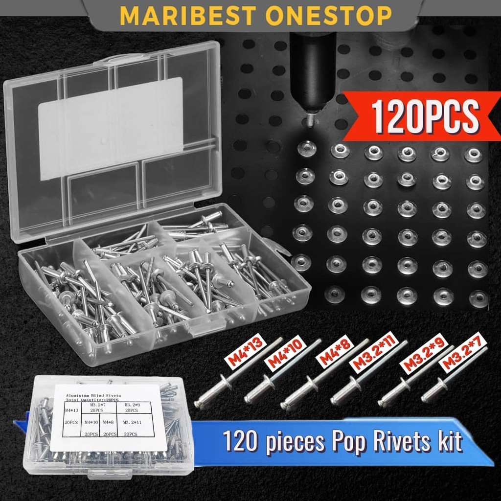 120 pieces Aluminium Blind Rivets Assortment Set Aluminium Pop Rivets ...