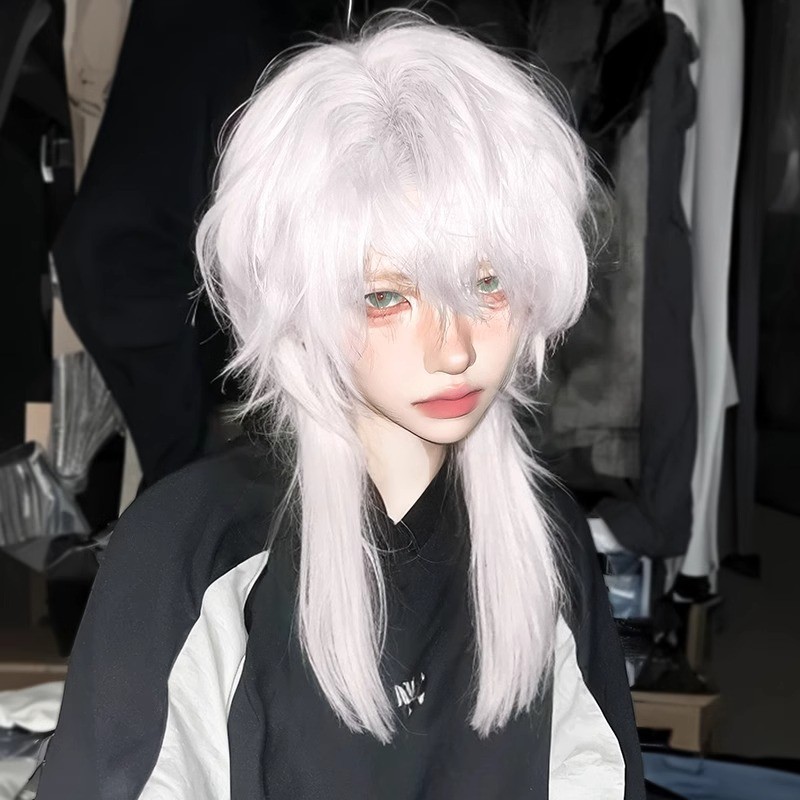 White Wolf-Tailed Mullet Head Wig Boys Women Short Hair Japanese cos ...
