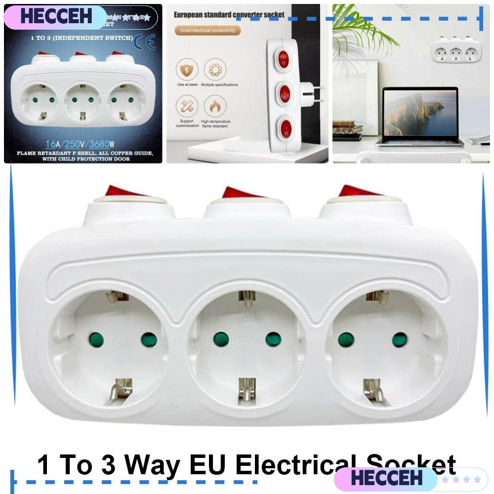 HECCEH1 1Pcs EU Electrical Socket, 1 To 3 Way With ON/ Switch Power ...