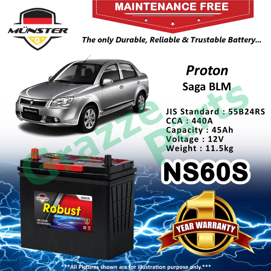 Münster Robust MF CMF NS60S | 55B24RS (45AH) Car Battery Bateri Kereta ...