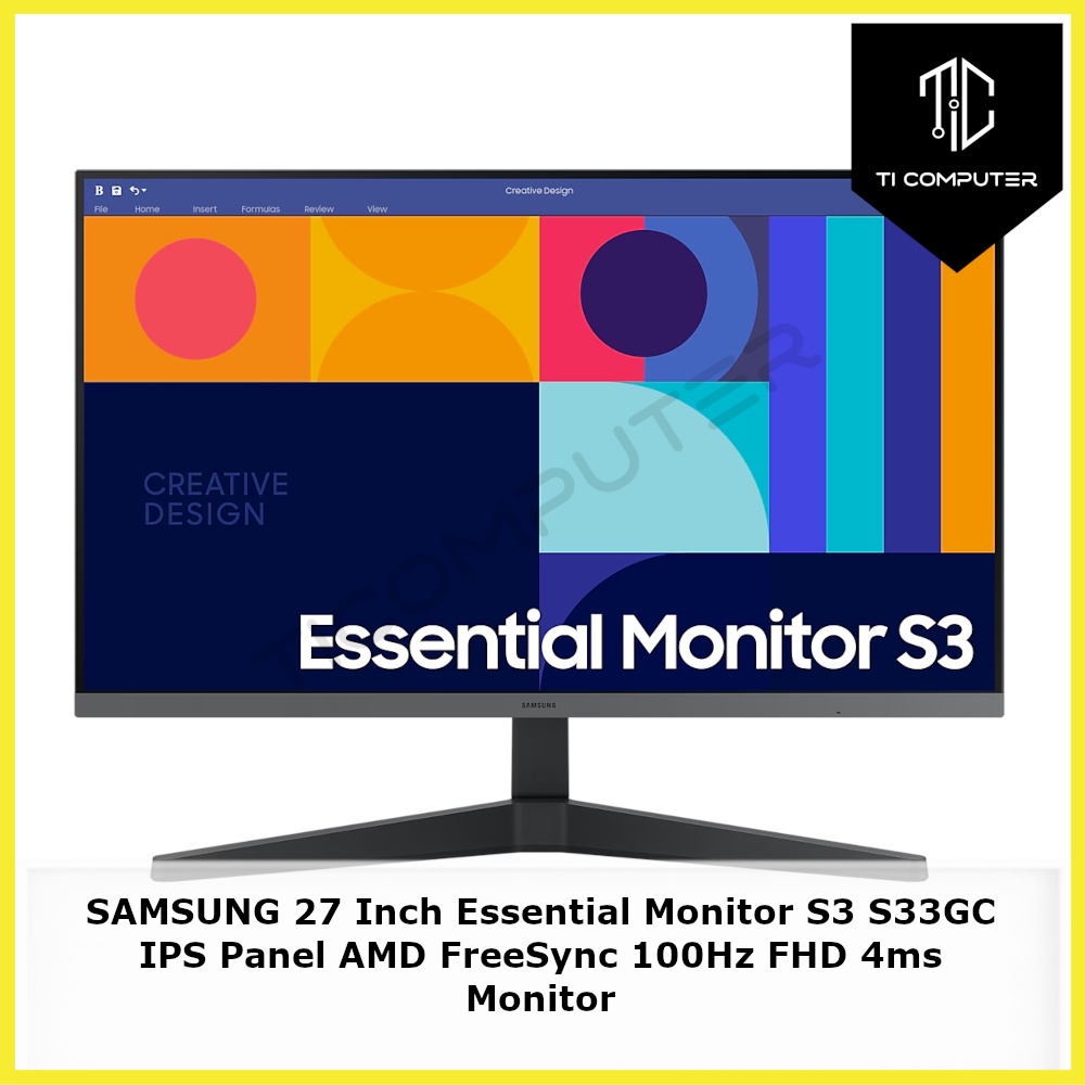 SAMSUNG 27 Inch Essential Monitor S3 S33GC LS27C330GAEXXS IPS Panel AMD ...